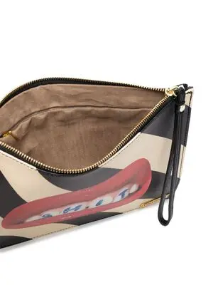 SELETTI Graphic-print Striped Clutch - Black