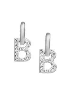 Balenciaga B Chain Xs Earrings Shiny Silver Crystal