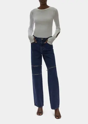 Helmut Lang Mid-Rise Wide Zipper Jeans Indigo