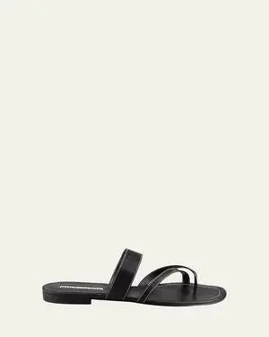 Manolo Blahnik Susa Leather Flat Sandals - Black