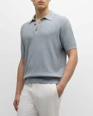 Brioni Men & Apos;s Basketweave Stitch Polo Sweater Lead