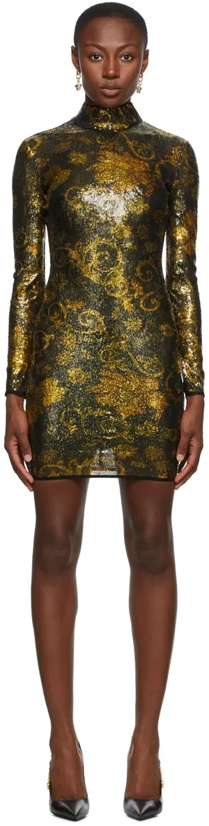 Versace Versace Jeans Couture Black & Gold Glitter Short Dress - E899 Nero