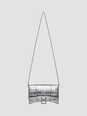 Balenciaga Metallic Hourglass Wallet On Chain Silver