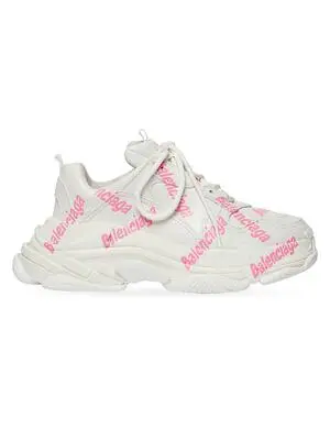 Balenciaga Women's Triple S Logotype Sneakers - White Black  - White