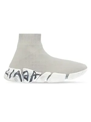 Balenciaga Speed 2.0 Graffiti Recycled Knit Sneakers Grey White