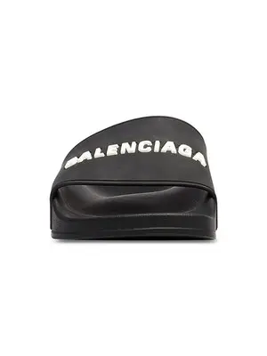 Balenciaga Pool Slide Sandals - Black White