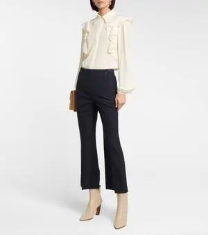 Chloé High-rise Cropped Flared Wool Pants - Blue