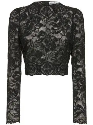Rabanne Lace Long Sleeve Crop Top - Black