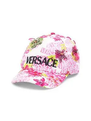 Versace Women's 3D Embroidery Orchid Baseball Cap - White Pink  - White Pink