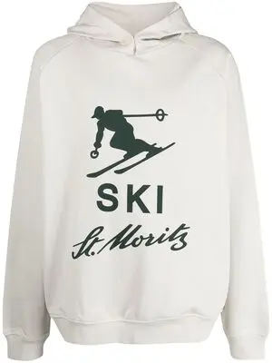 Bally Ski Graphic-print Cotton Hoodie - Neutrals