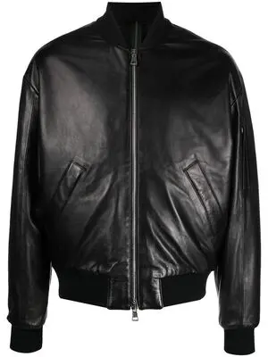 LOW BRAND Zip-up Leather Bomber Jacket