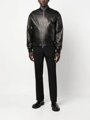 LOW BRAND Zip-up Leather Bomber Jacket