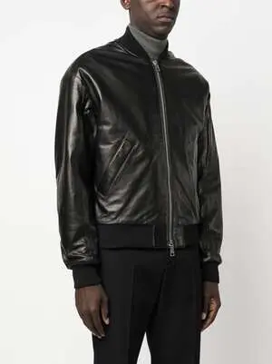 LOW BRAND Zip-up Leather Bomber Jacket