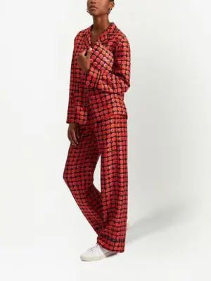 La DoubleJ Cherry-print Silk Pyjama Set - Red