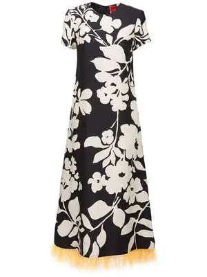 La DoubleJ Swing Feather-trim Maxi Dress