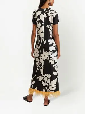 La DoubleJ Swing Feather-trim Maxi Dress