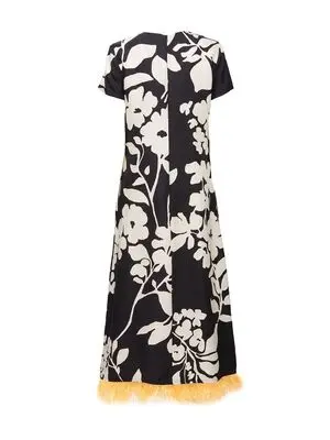 La DoubleJ Swing Feather-trim Maxi Dress