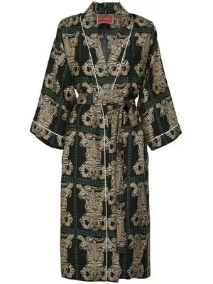 La DoubleJ Tiger-print Silk Robe - Black