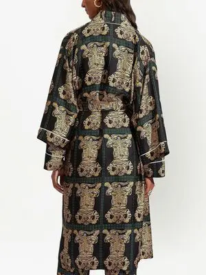 La DoubleJ Tiger-print Silk Robe - Black