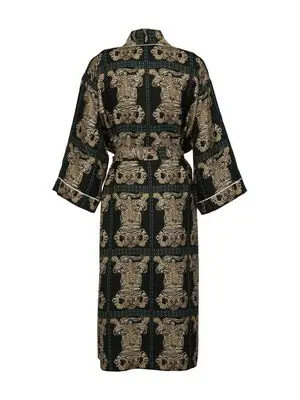 La DoubleJ Tiger-print Silk Robe - Black