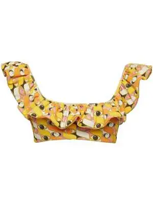 La DoubleJ Ruffle Graphic-print Bikini Top - Yellow
