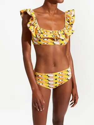 La DoubleJ Ruffle Graphic-print Bikini Top - Yellow