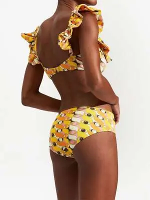 La DoubleJ Ruffle Graphic-print Bikini Top - Yellow