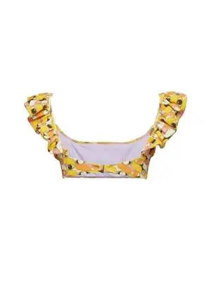 La DoubleJ Ruffle Graphic-print Bikini Top - Yellow