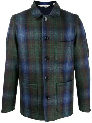 Aspesi Plaid Virgin-wool Shirt Jacket - Blue