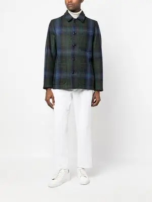Aspesi Plaid Virgin-wool Shirt Jacket - Blue