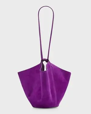 Khaite Lotus Mini Drawstring Suede Bucket Bag - Violet