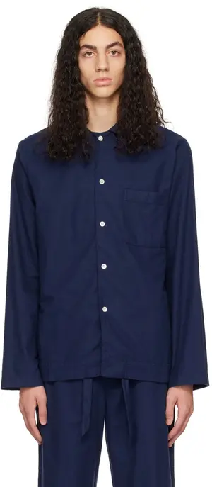 TEKLA Tekla Blue Pocket Pyjama Shirt Silent Blue