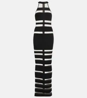 Balmain Halterneck Mesh-paneled Gown