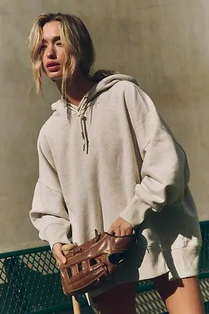 Free People Oversized Pullover Hoodie - White Heather Grey