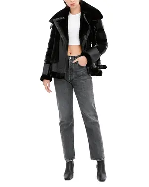 Dawn Levy Shearling Panel Down Puffer Coat