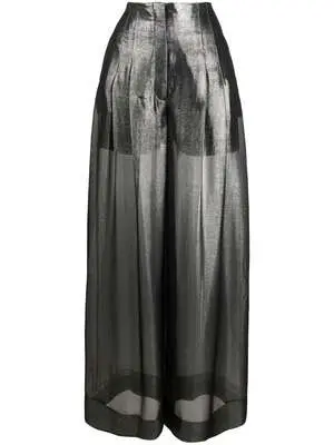 Alberta Ferretti Metallic High Waist Wide-leg Trousers - Silver
