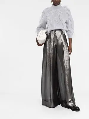 Alberta Ferretti Metallic High Waist Wide-leg Trousers