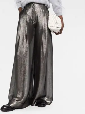 Alberta Ferretti Metallic High Waist Wide-leg Trousers