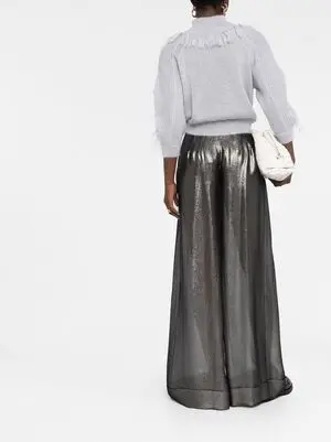 Alberta Ferretti Metallic High Waist Wide-leg Trousers