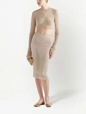 Prada Pearl-embellished Mesh Top - Neutrals