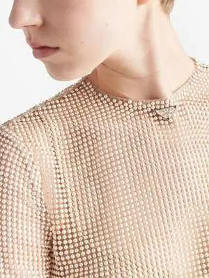 Prada Pearl-embellished Mesh Top - Neutrals