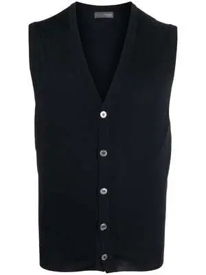 DRUMOHR Sleeveless Merino Wool Cardigan - Blue