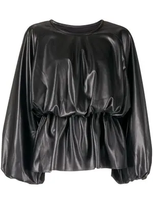Goen.j Faux-leather Draped Top