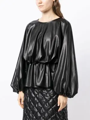 Goen.j Faux-leather Draped Top