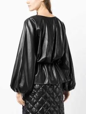 Goen.j Faux-leather Draped Top