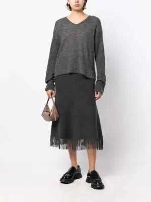 Goen.j Fringed A-line Wool-blend Skirt