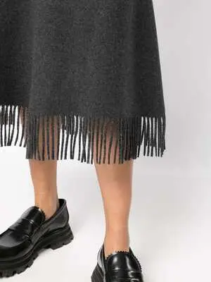 Goen.j Fringed A-line Wool-blend Skirt