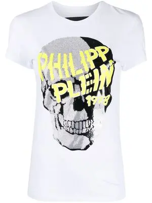 Philipp Plein Skull Strass V-neck T-shirt - White