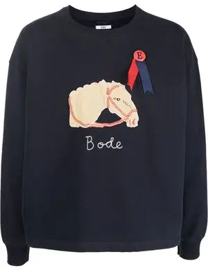 Bode Pony Appliqué Rosette Detail Sweatshirt - Blue | Editorialist
