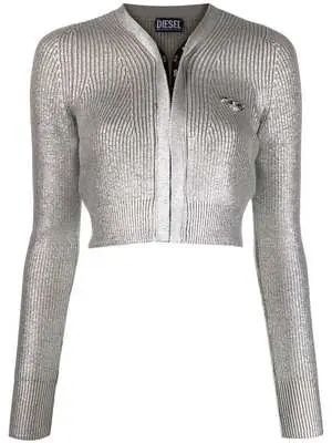 DIESEL® Cropped Wool Cardigan - Silver
